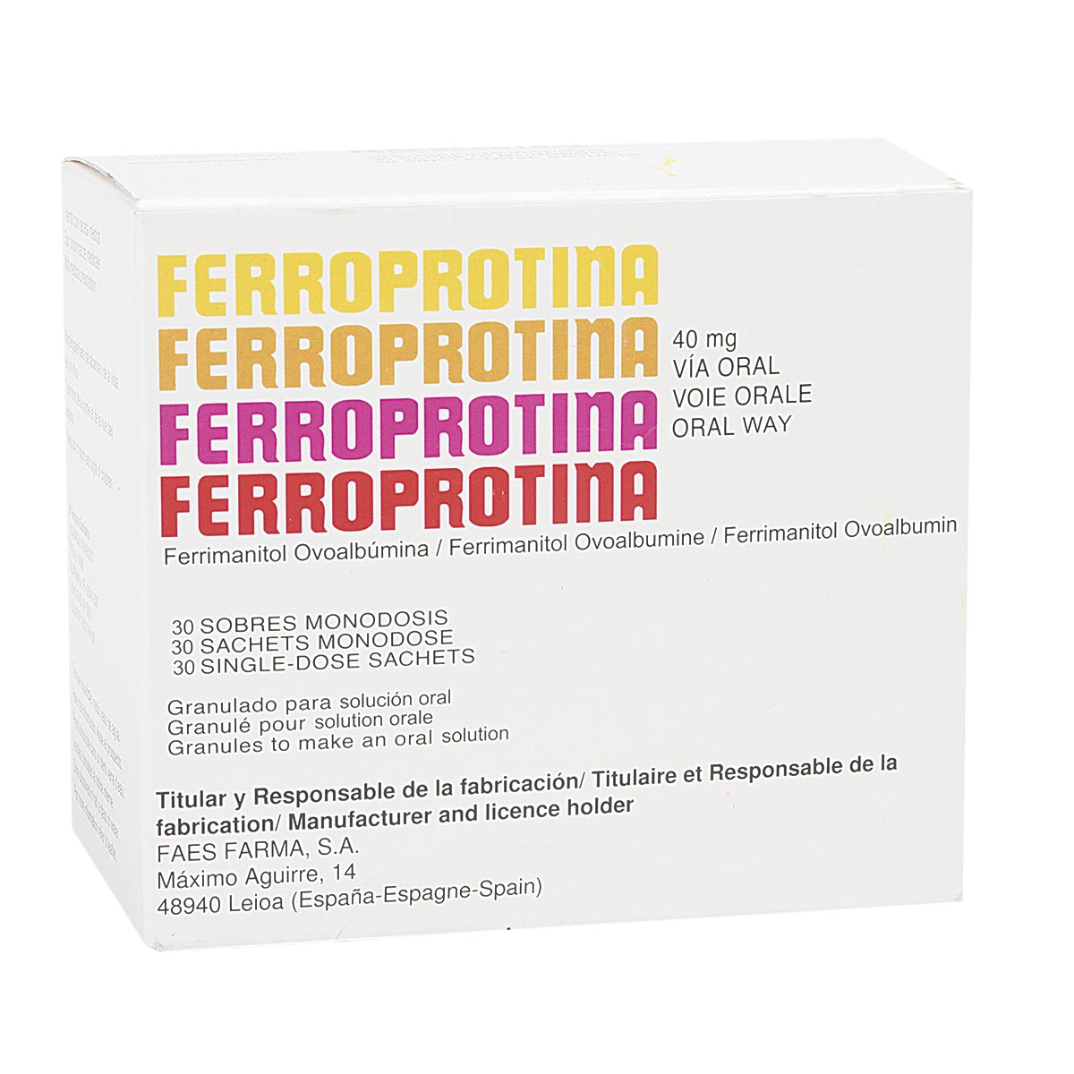 Ferroprotina 40 Mg Granulado Para Solución Oral